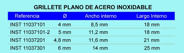 GRILLETE PLANO DE ACERO INOXIDABLE